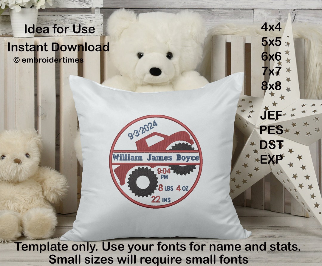 Embroidery, File, Birth Certificate, Birth Stats, Truck, Boy, SUV, PES ...