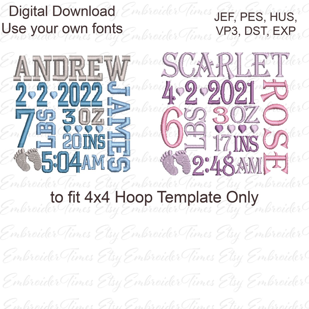 Embroidery File, Birth Certificate, Template, Small 4x4 Only, Boy ...