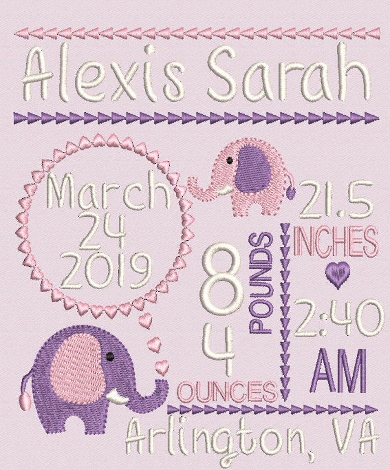 Birth Stat Embroidery Birth Embroider File Elephant PES - Etsy Australia