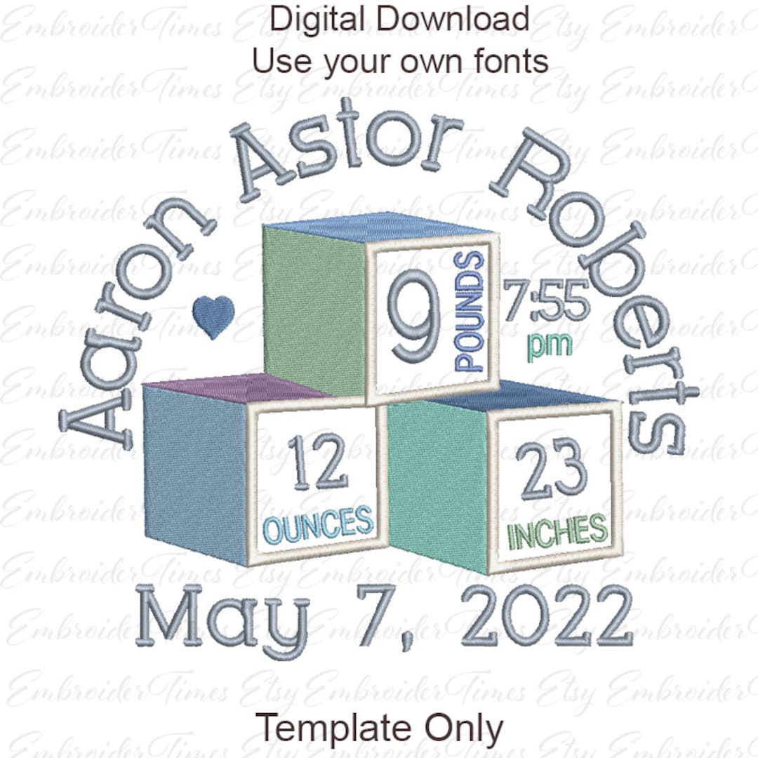 Embroidery File, Baby Blocks, Birth Announcement, Birth Certificate ...