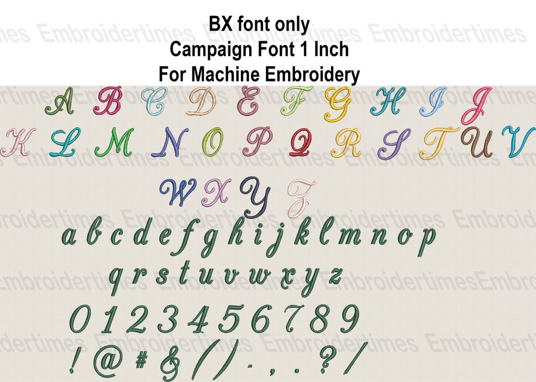 BX Machine Embroidery Font, Campaign Script, 1 Inch - Etsy