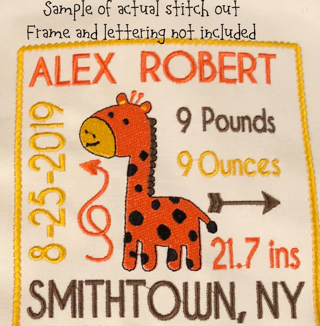 Birth Stat Embroidery, Birth Embroider File, Elephant, PES, DST, HUS ...