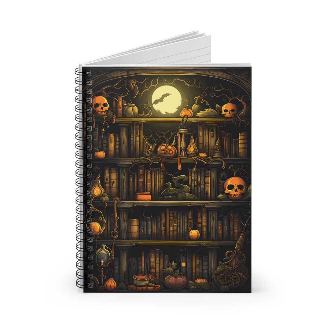 Witches Bookshelf Notebook, Halloween Spiral Notebook, Halloween Decor ...