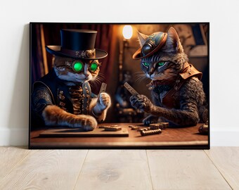 Cat Playing Cards Poster - Etsy