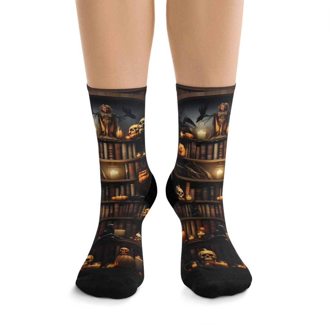 Witches Bookshelf Socks, Halloween Socks, Halloween Gift, Halloween ...