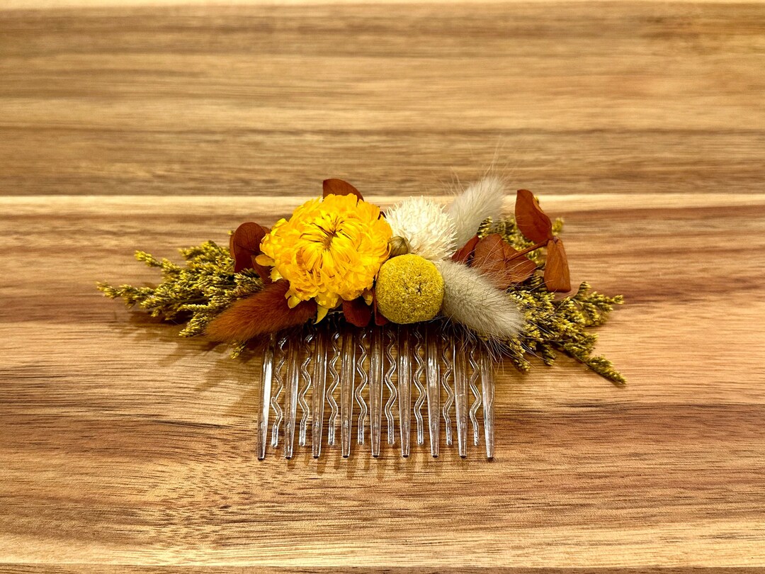 Yellow and Rust Orange Hair Comb, Fall Hair Accessory, Autumn Floral ...