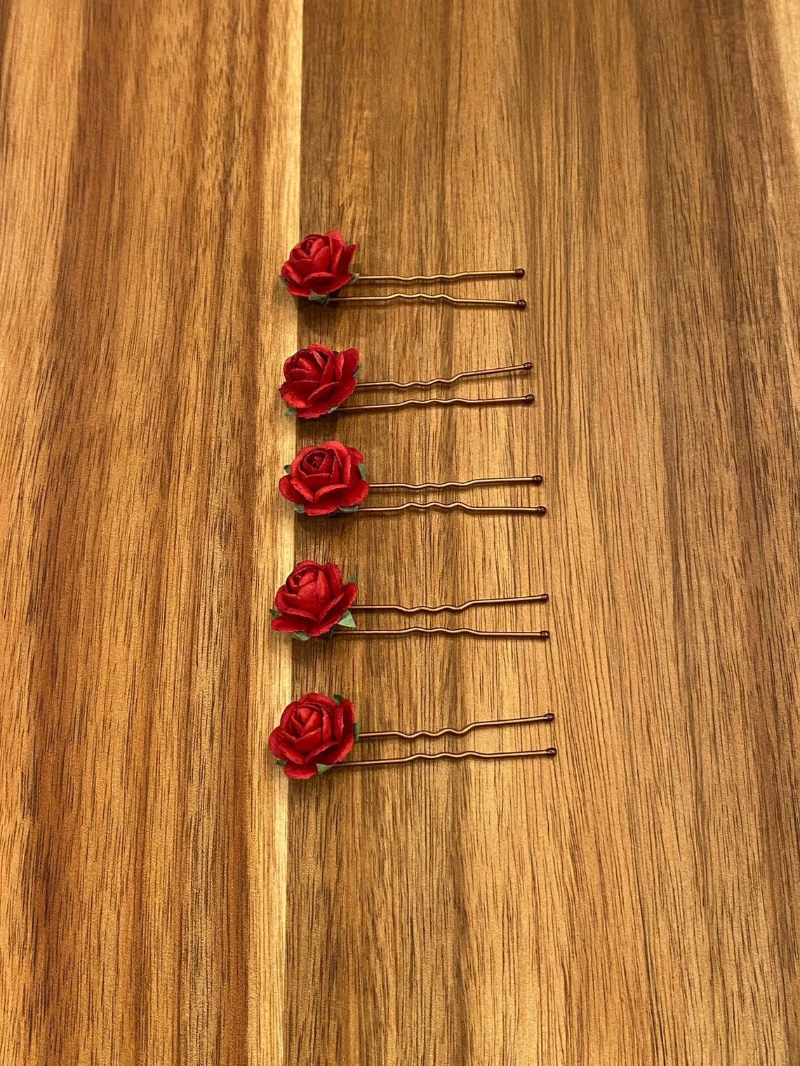 Red Flower Hair Pins Red Rose Hair Pins Paper Flower Bobby - Etsy