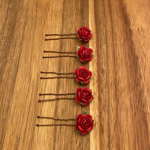 Red Flower Hair Pins, Red Rose Hair Pins, Paper Flower Bobby Pins ...