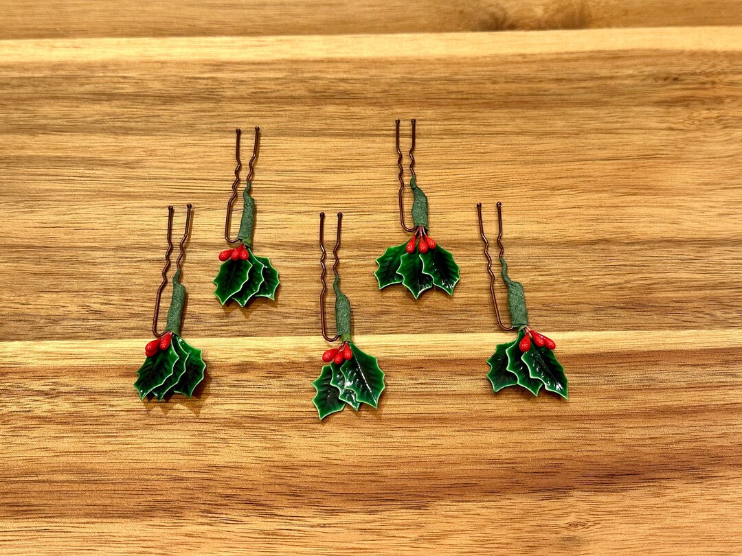 Holly Winter Hair Pins, Faux Holly Bobby Pins, Winter Hair Clips, Holly ...