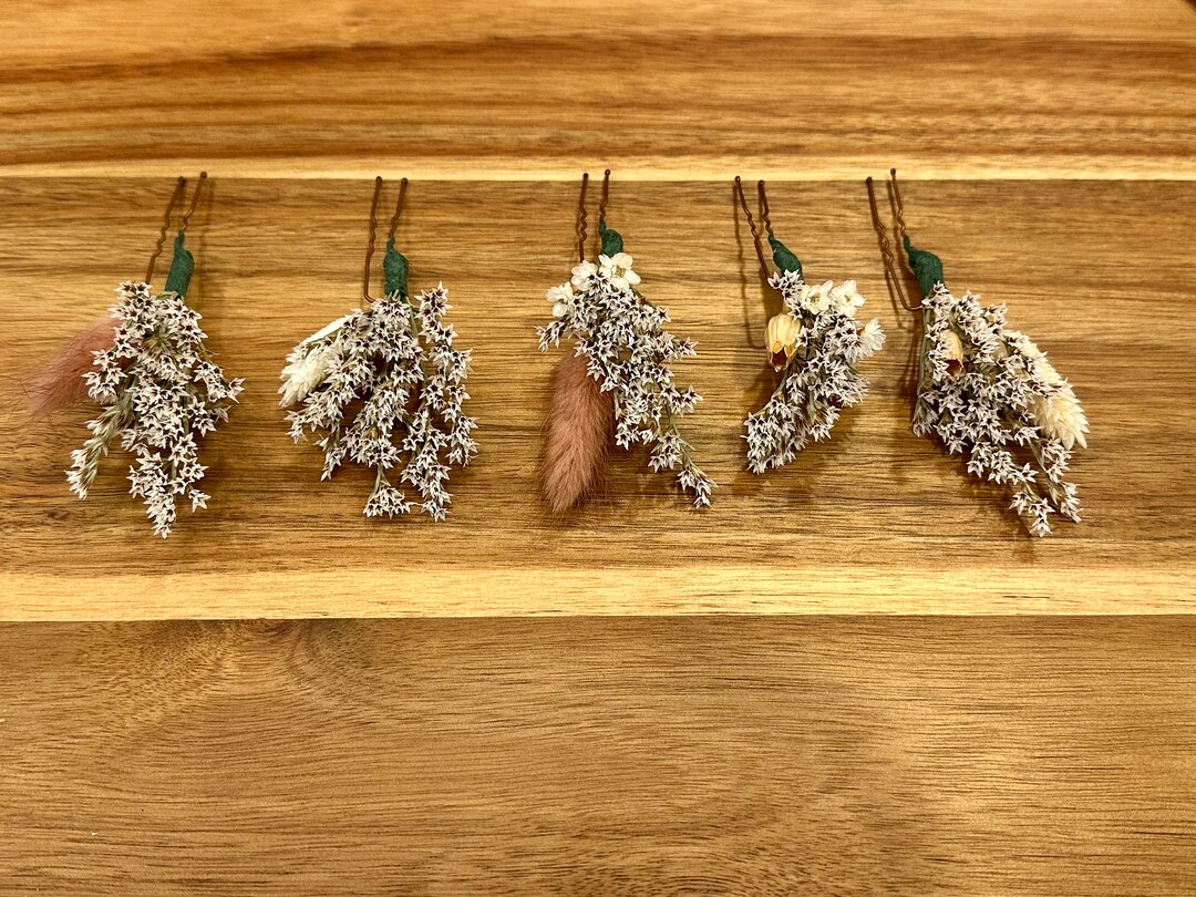Dried Natural Flower Hair Pins With Dusty Rose Accents, Dusty Rose and ...