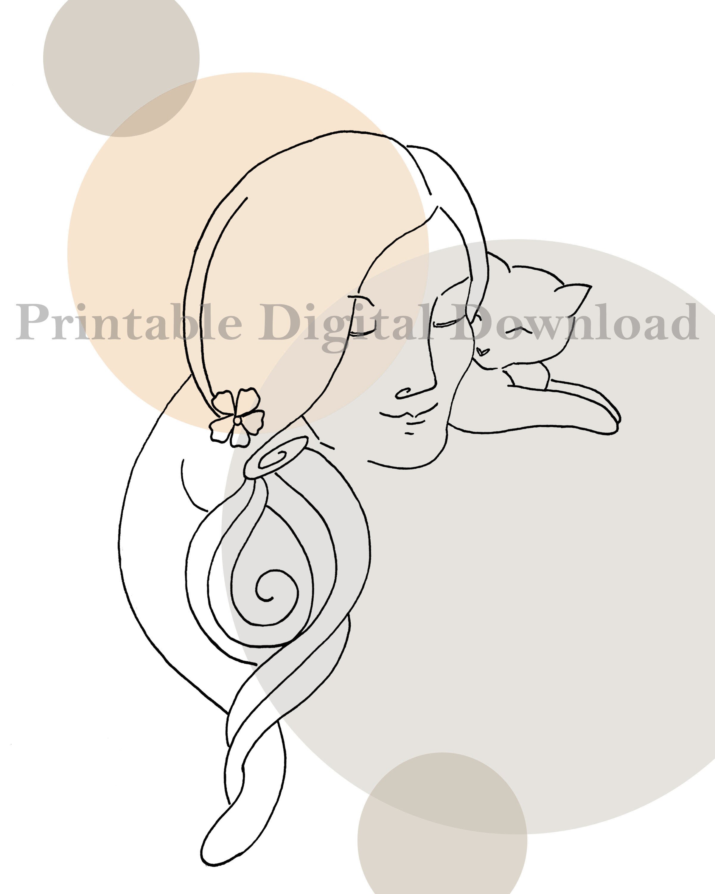 Woman Line Drawings, Printable. Set of Four 8" X 10" Wall Art, DIGITAL ...