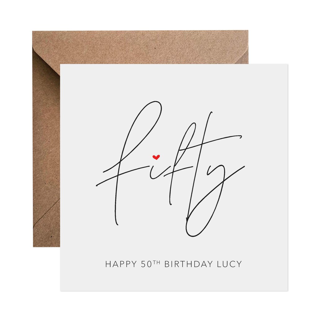50th Birthday Card, Personalised Simple Elegant Fifty Birthday Card ...