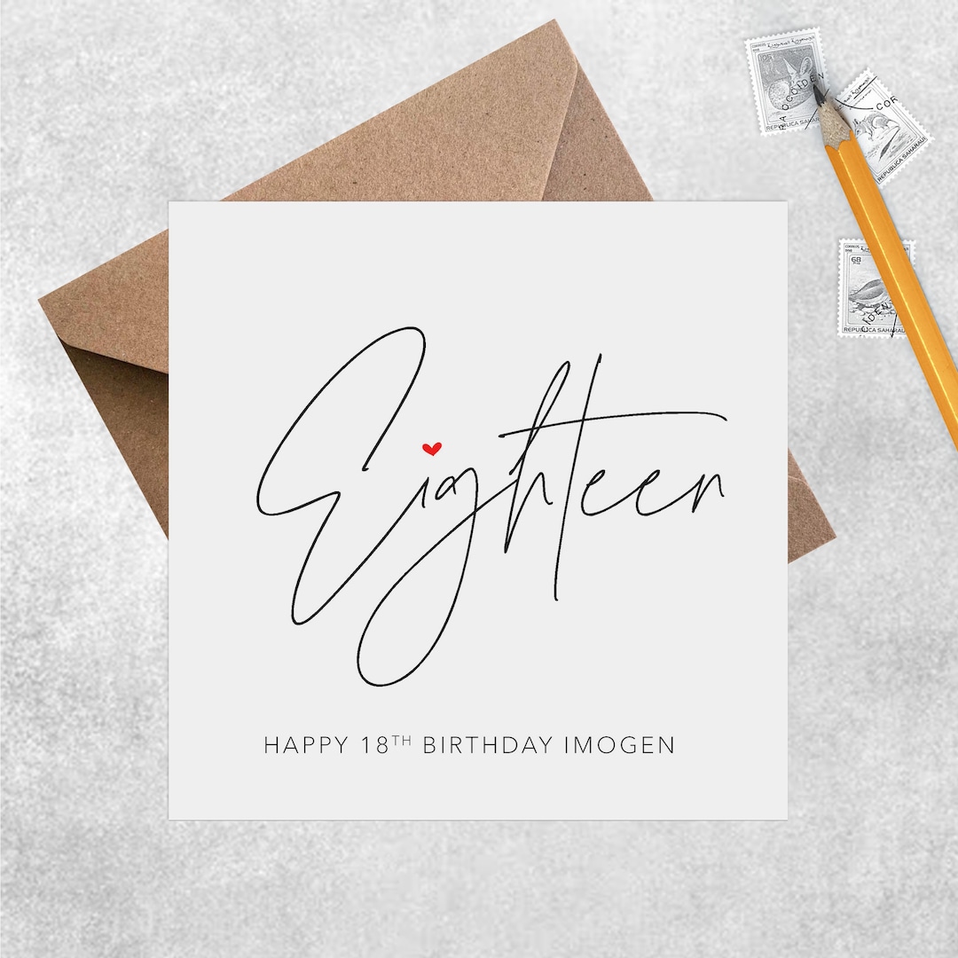 18th Birthday Card Personalised Simple Elegant Eighteen Card - Etsy
