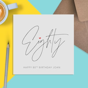 80th Birthday Card, Personalised Simple Elegant Eighty Card - Etsy