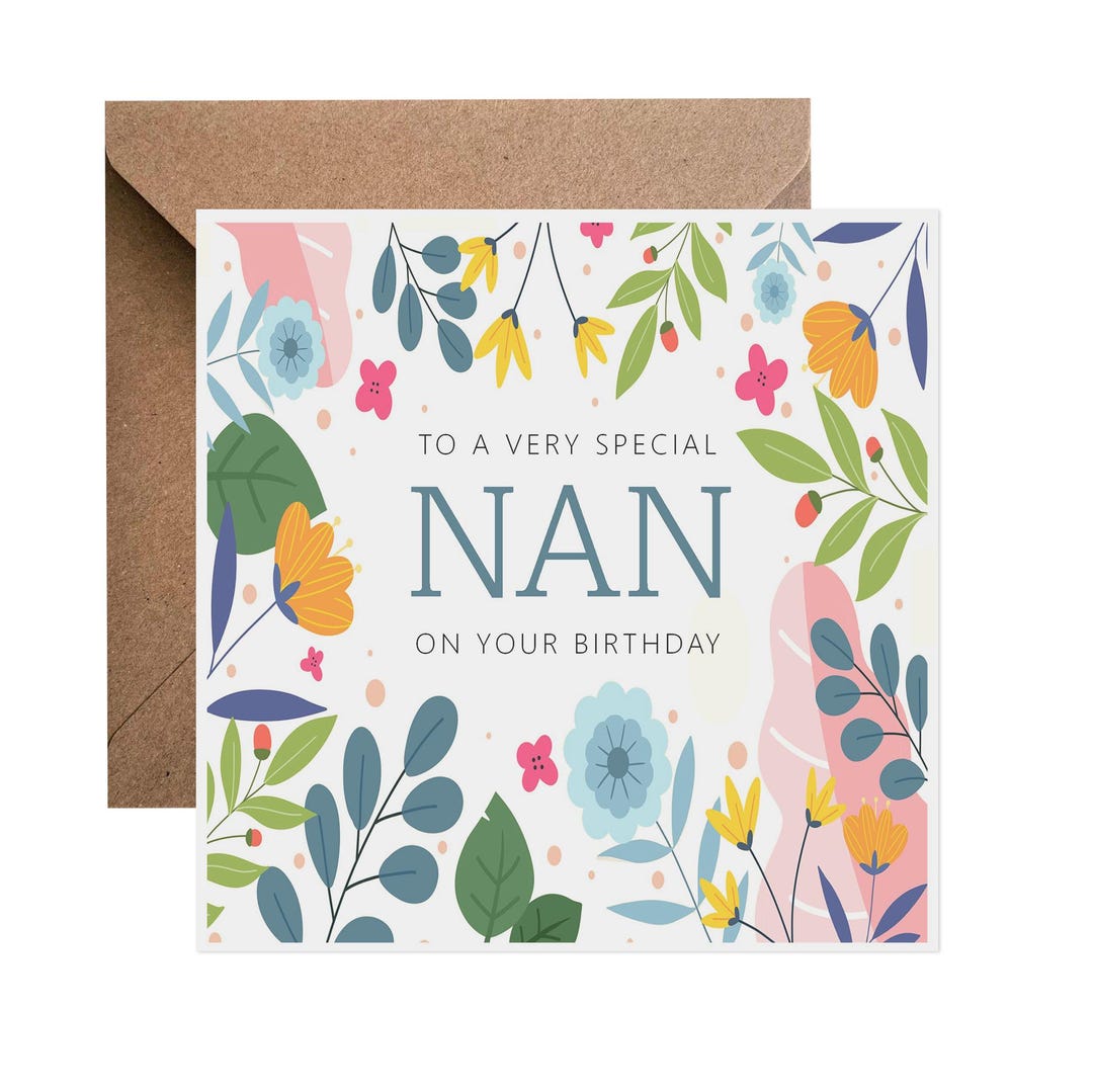 Nan Birthday Card, Blue & Pink Floral - Etsy