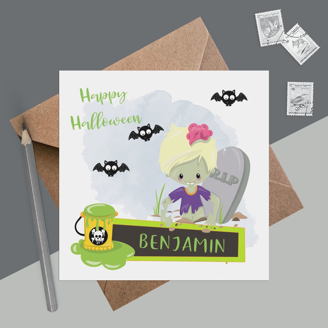 Zombie Halloween Card, Personalised Cute Card for Boy - Etsy