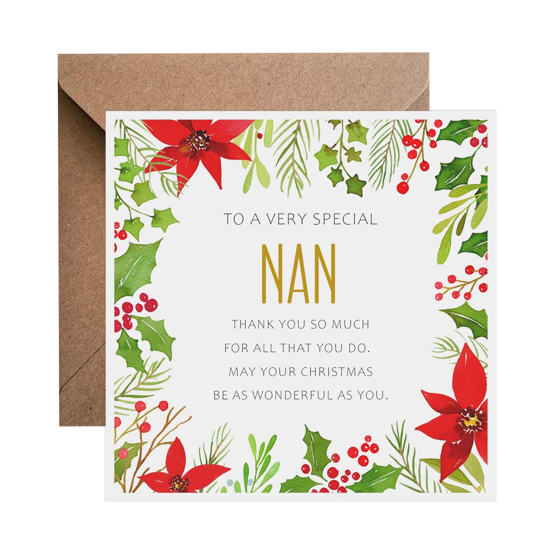 Nan Christmas Card, Traditional Poinsettia Design - Etsy UK