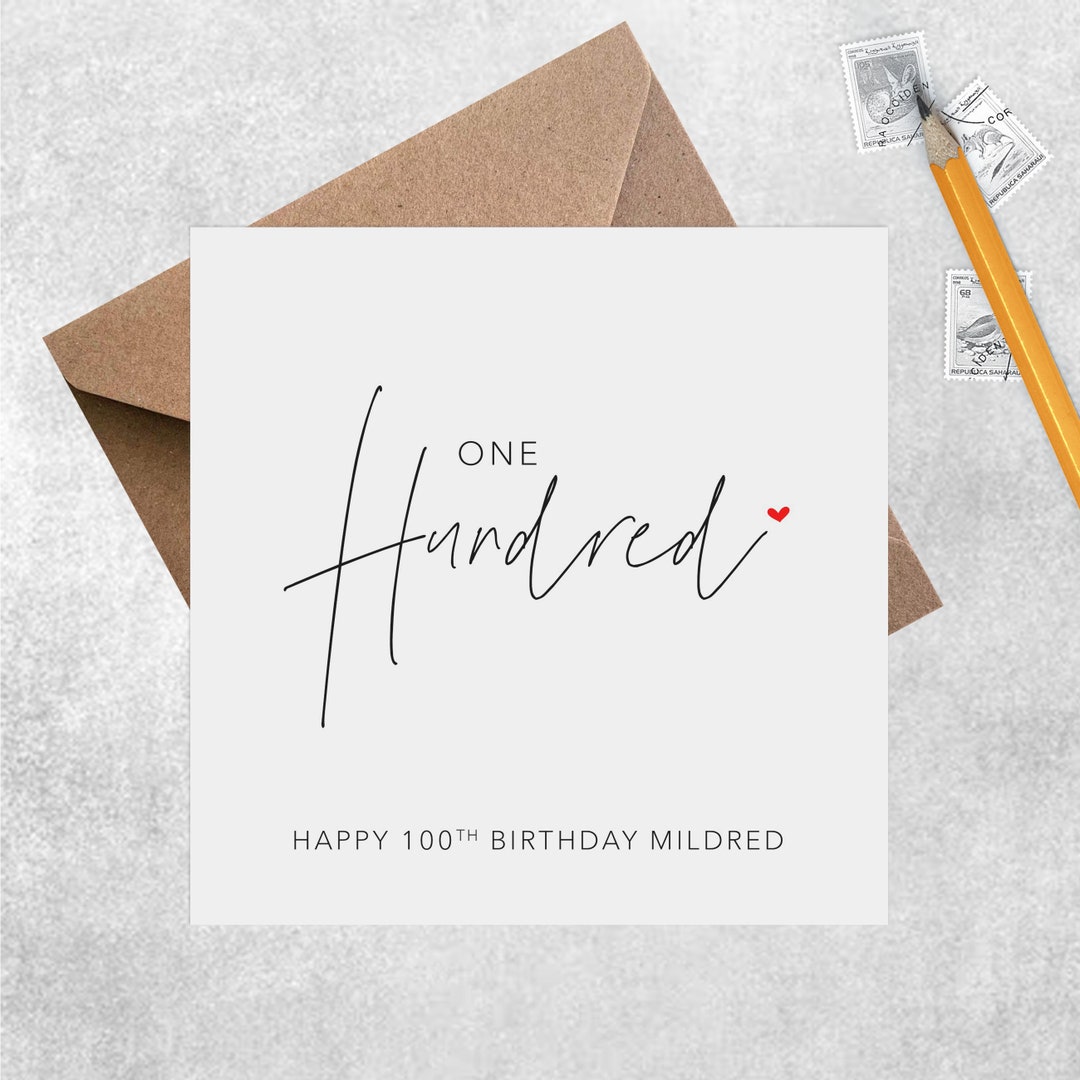100th Birthday Card Personalised Simple Elegant Hundredth - Etsy