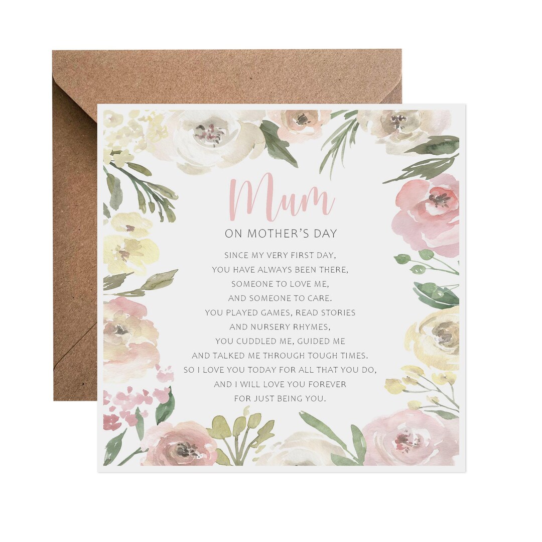 Mam, Mum, Mom Etc Blush Floral Sentimental Keepsake Poem Mother's Day ...