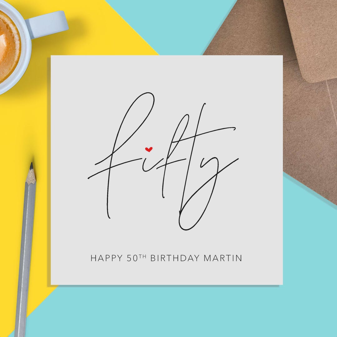 50th Birthday Card, Personalised Simple Elegant Fifty Birthday Card ...