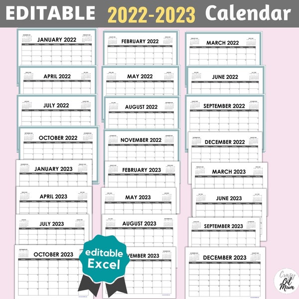 2022 Editable Calendar Excel - Etsy