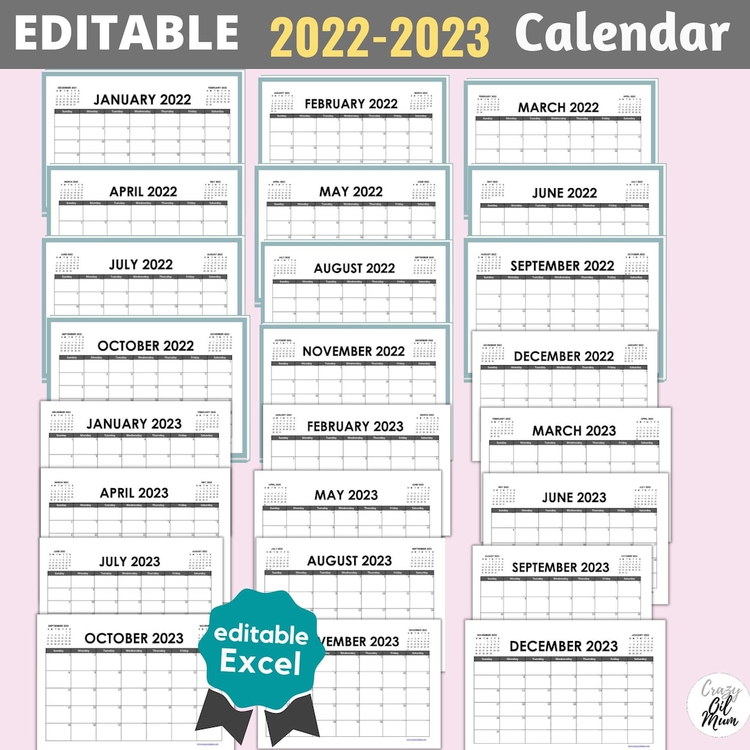 Editable 2022-2023 Monthly Calendar, Printable Planner, 2022 Planner ...