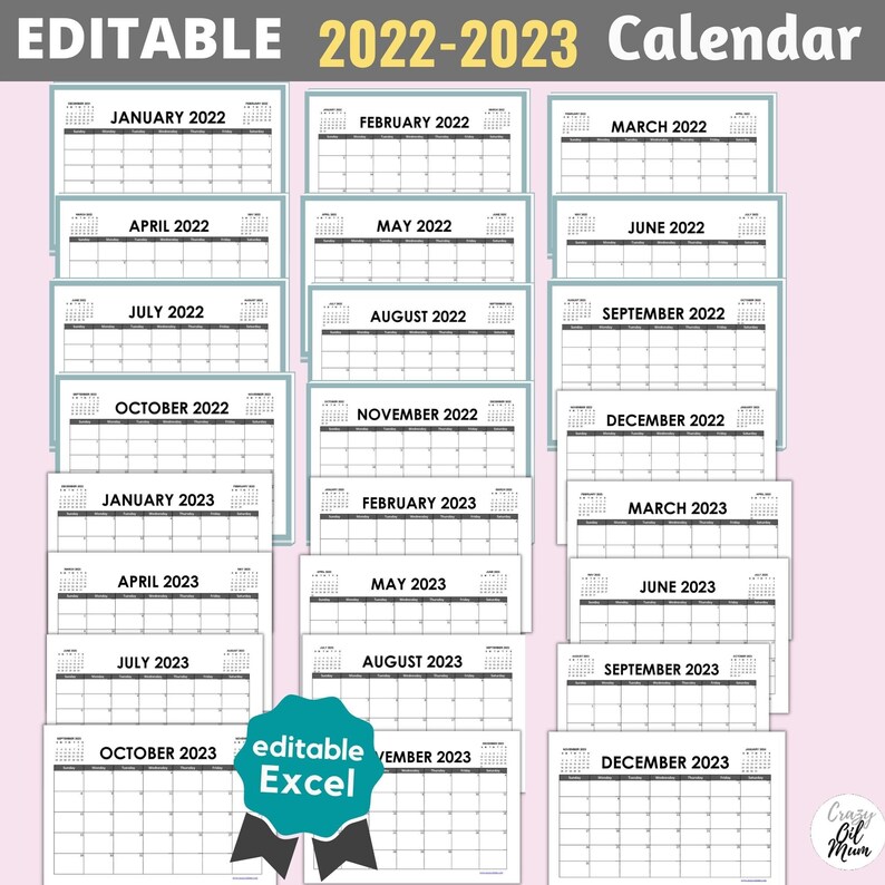 Editable 2022-2023 Monthly Calendar, Printable Planner, 2022 Planner ...
