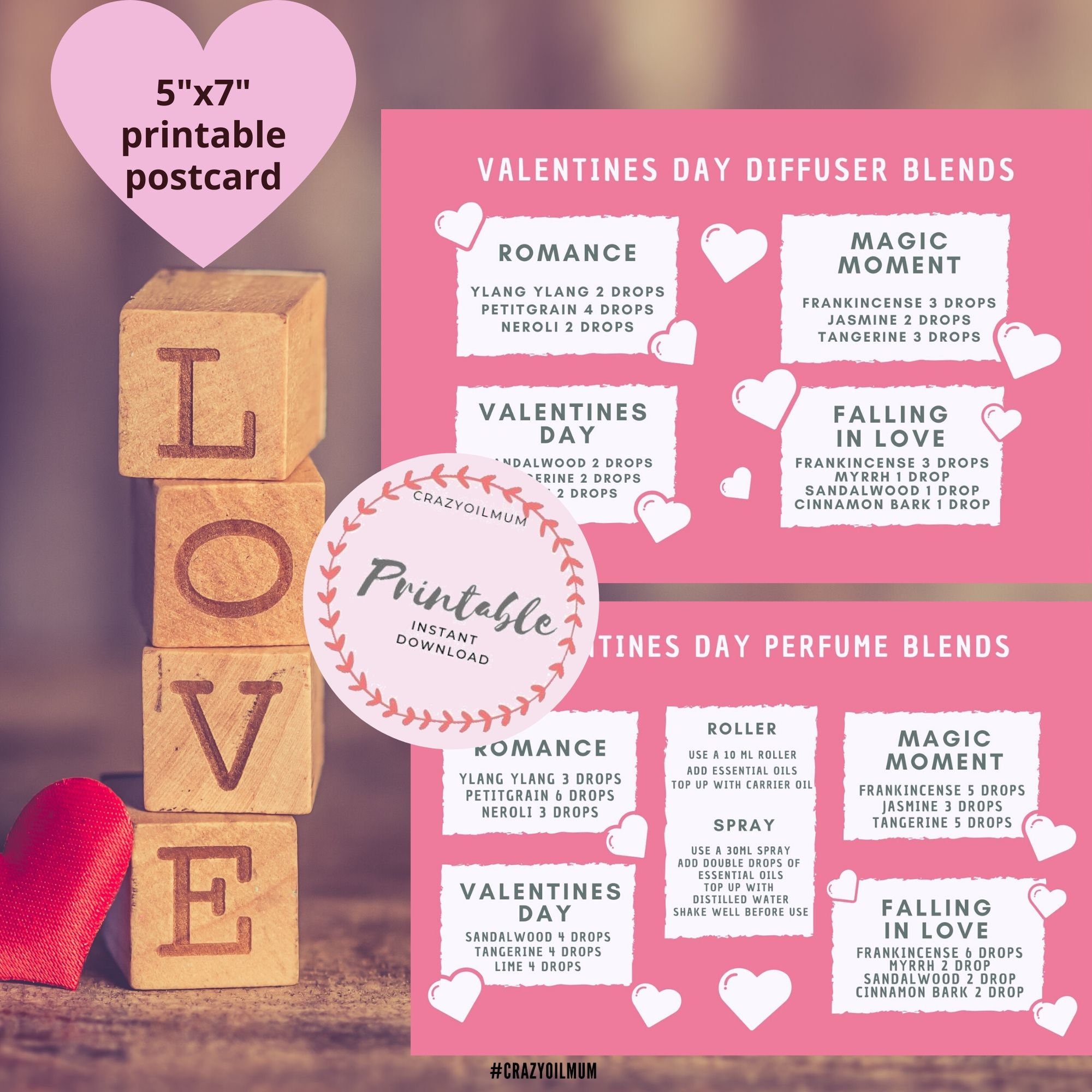 Valentines Day Diffuser Blends Recipe Card, Perfume Blend Recipes ...