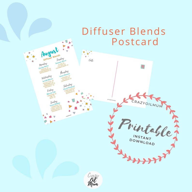 August Diffuser Recipes Postcards, Art Prints, Summer Essential Oil ...