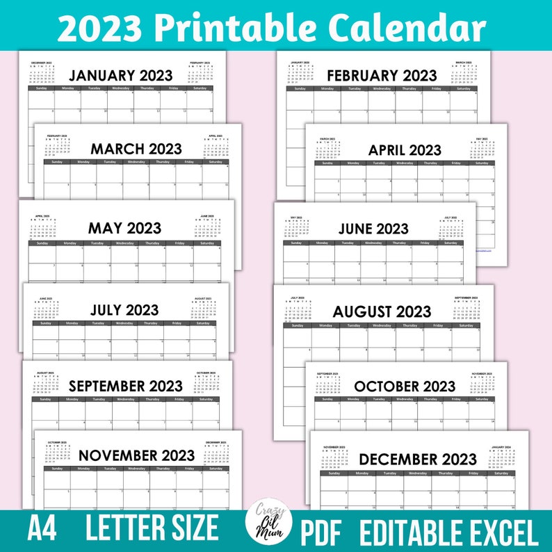 Editable 2023 Calendar, Printable Planner, 2023 Monthly Planner, 100% ...
