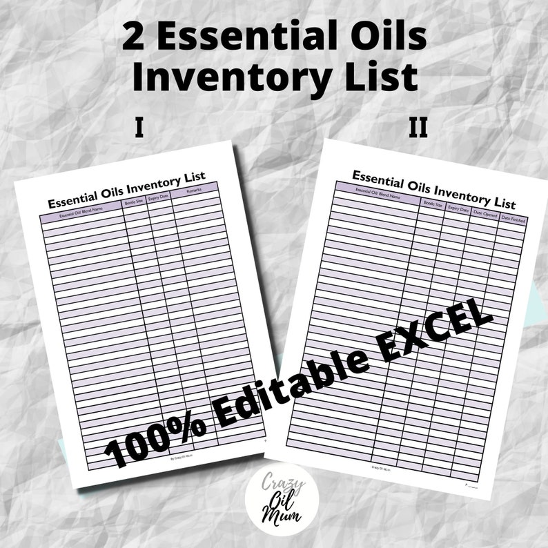 Blank Essential Oils Inventory List Printable. Fully Editable Excel ...
