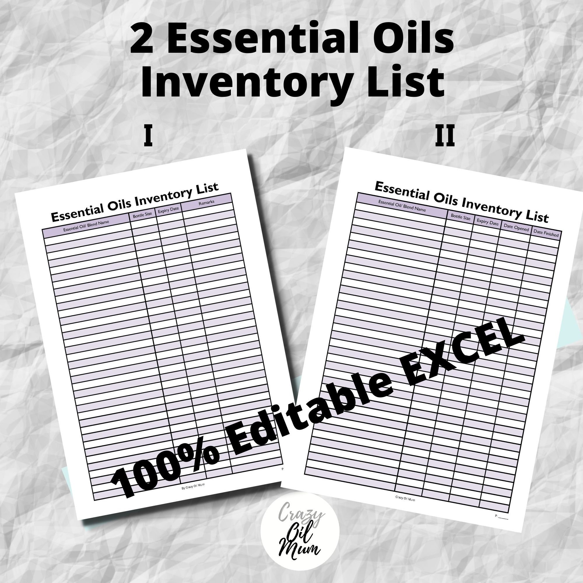 Blank Essential Oils Inventory List Printable. Fully Editable Excel ...