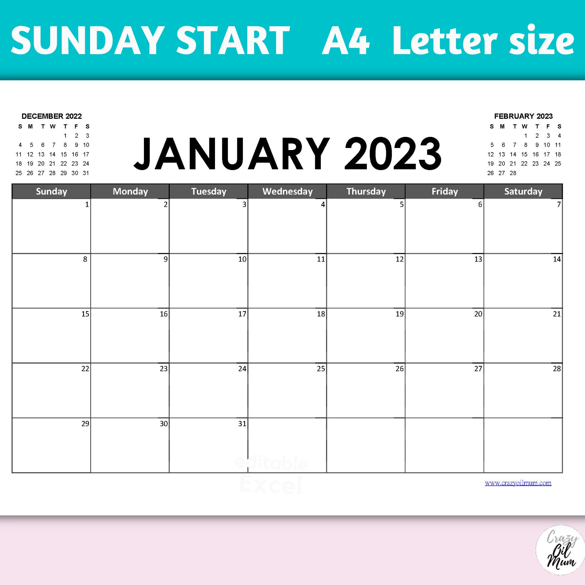 Editable 2023 Calendar, Printable Planner, 2023 Monthly Planner, 100% ...