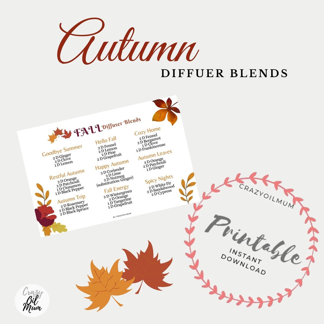 Fall Essential Oil Diffuser Recipe Card Printable Autumn Diffuser