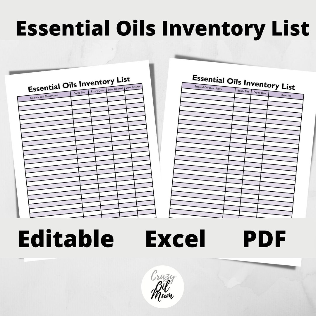 Blank Essential Oils Inventory List Printable. Fully Editable Excel ...