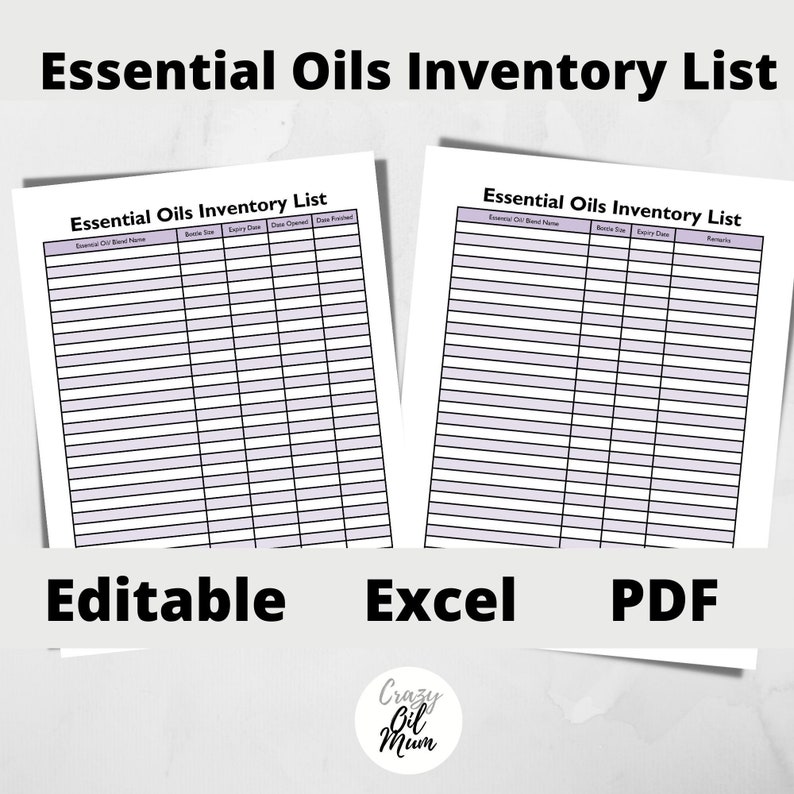 Blank Essential Oils Inventory List Printable. Fully Editable Excel ...