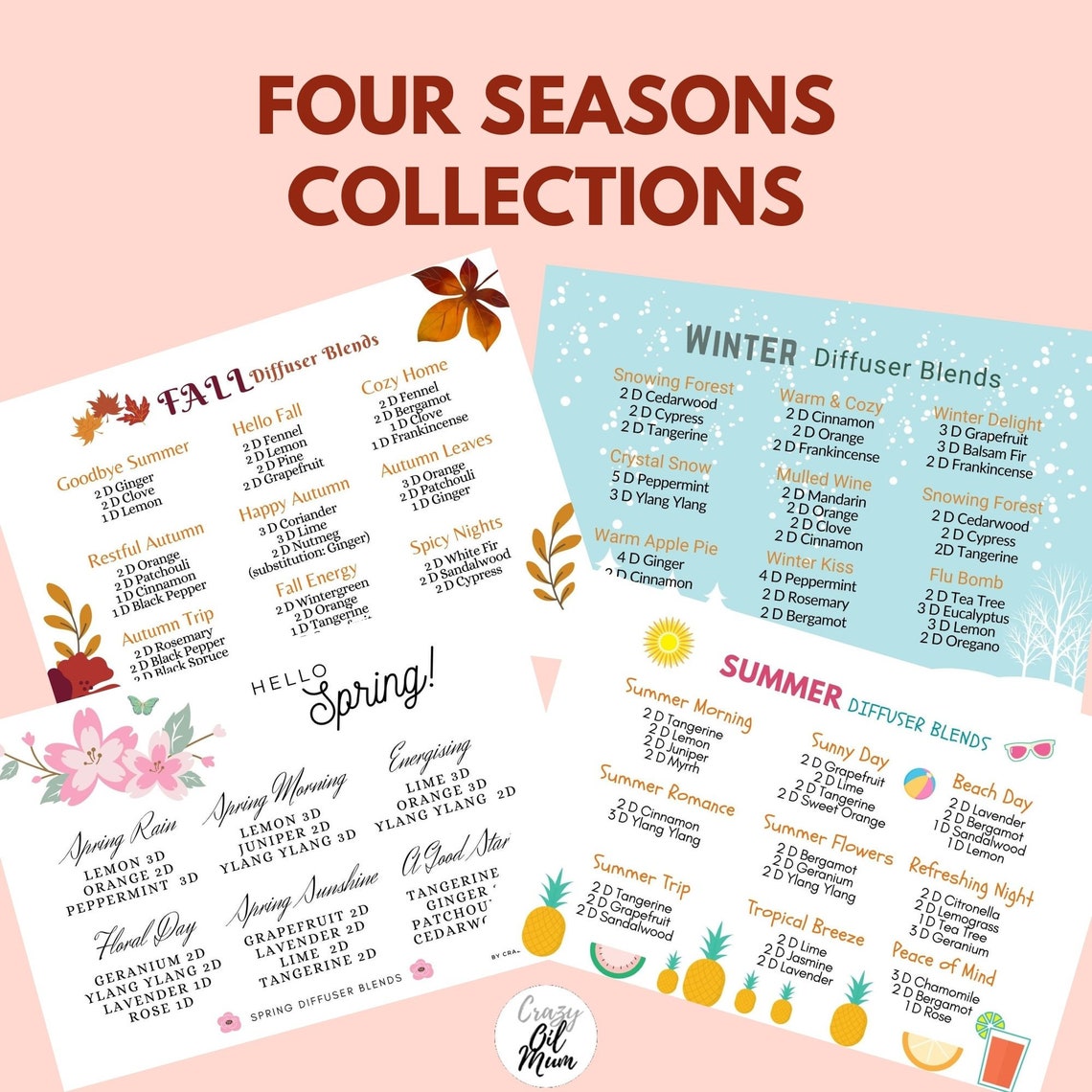 Four Seasons Collection BUNDLE Postcards, Diffuser Blends Recipes Cards ...