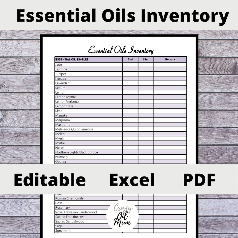 Young Living Essential Oil Inventory, Printable and Editable, PDF and ...