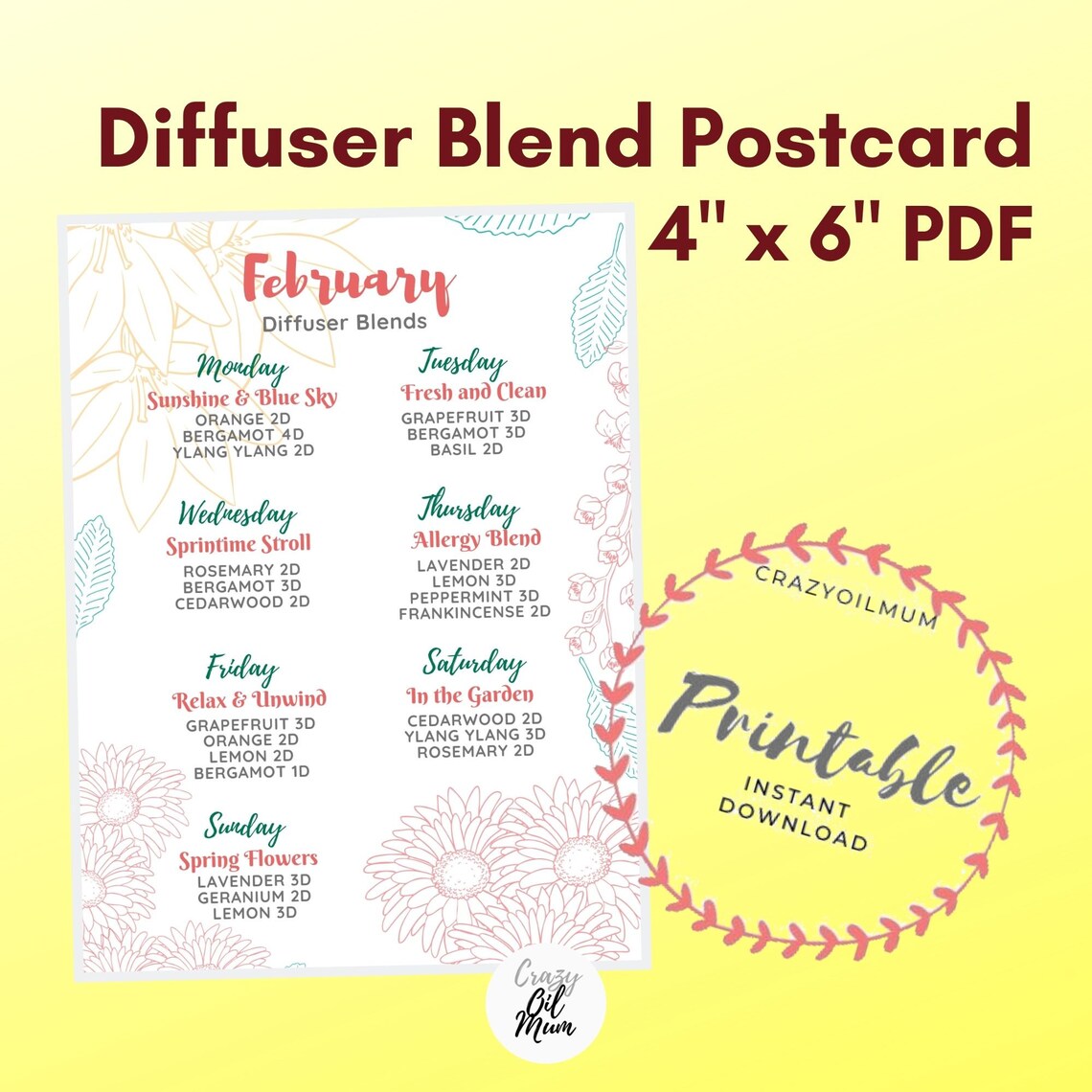 February Diffuser Blends Postcard, Printables, Digital Art, Instagram Stories Template - Etsy ...