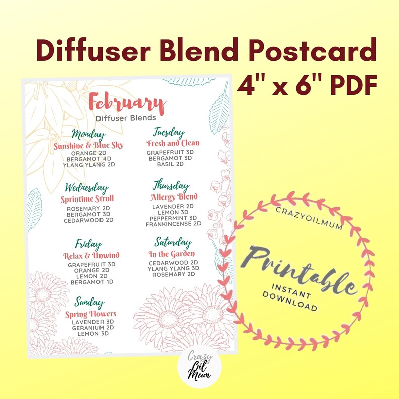 February Diffuser Blends Postcard, Printables, Digital Art, Instagram ...