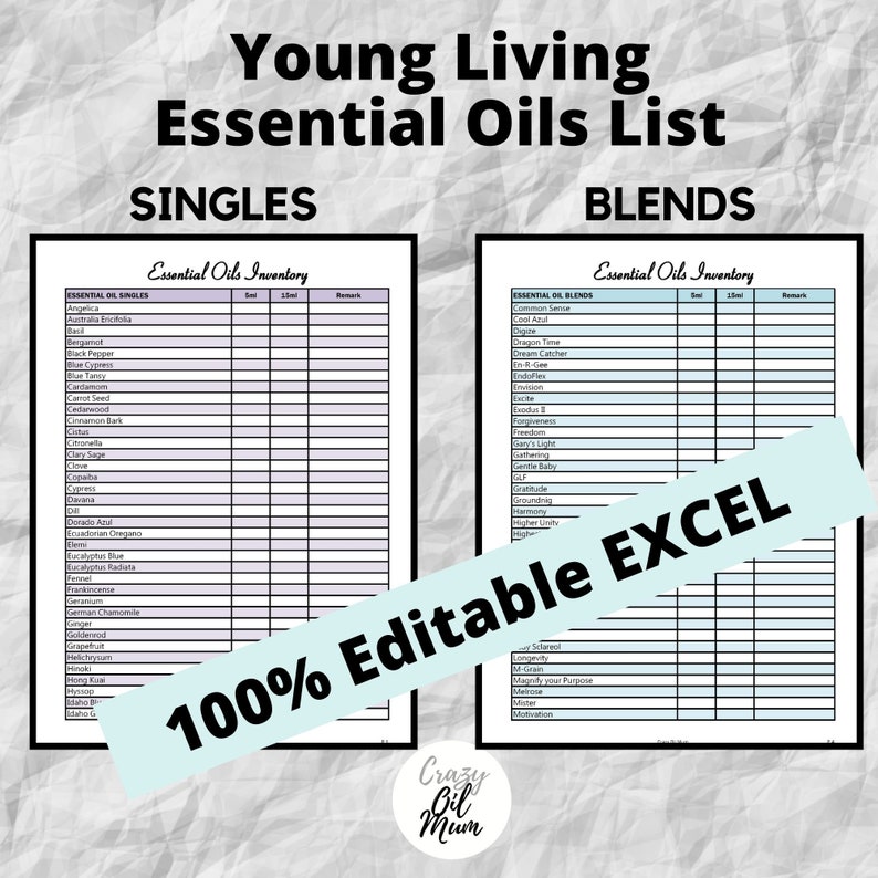Young Living Essential Oil Inventory, Printable and Editable, PDF and ...