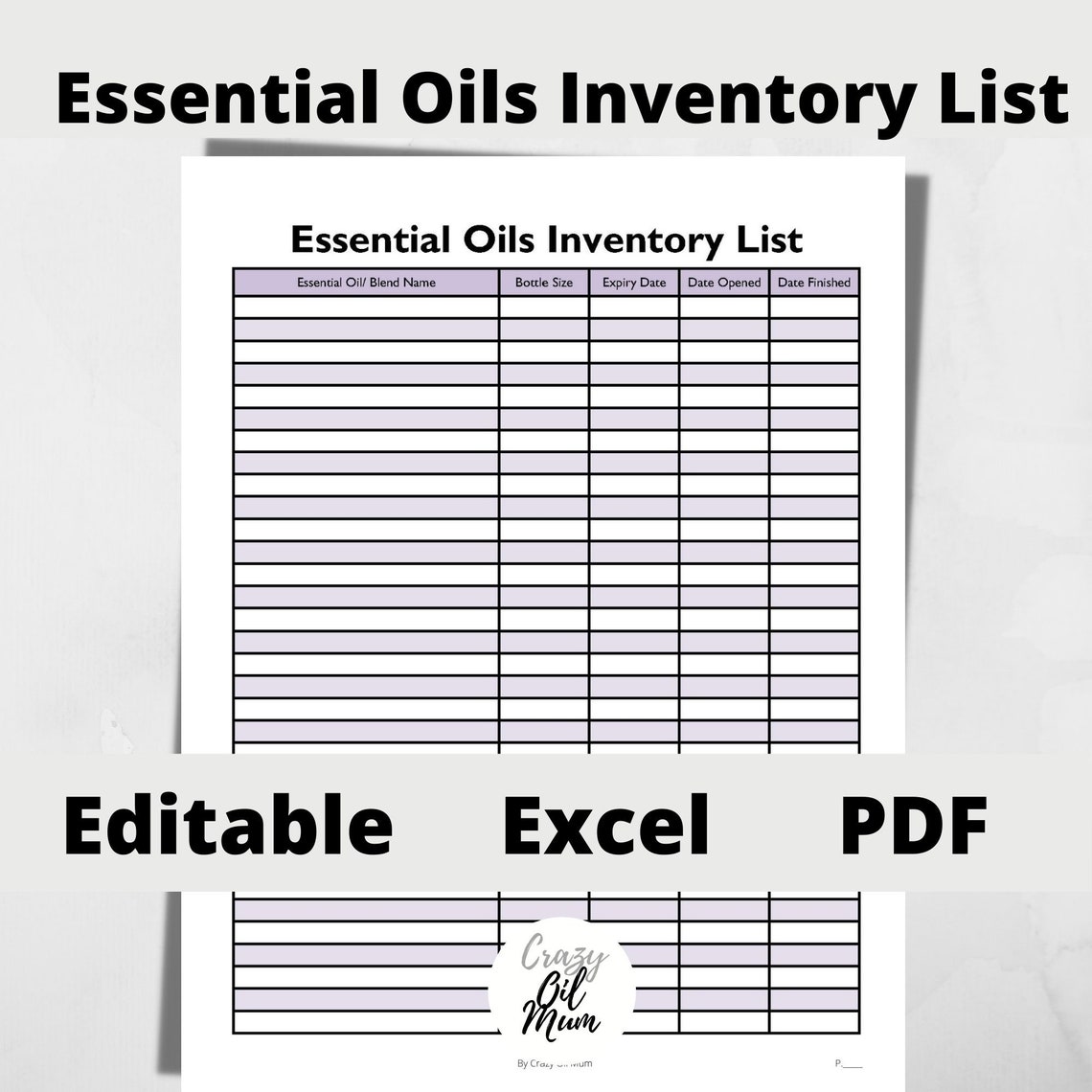 Blank Essential Oils Inventory List Printable. Fully Editable Excel ...