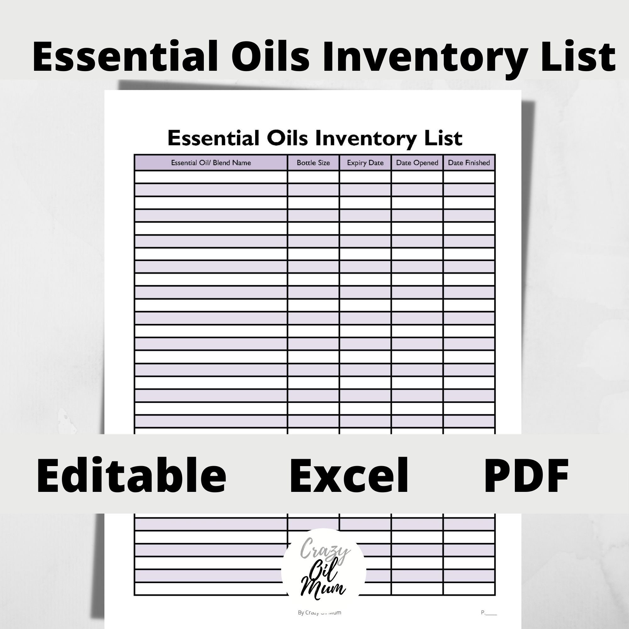 Blank Essential Oils Inventory List Printable. Fully Editable Excel ...