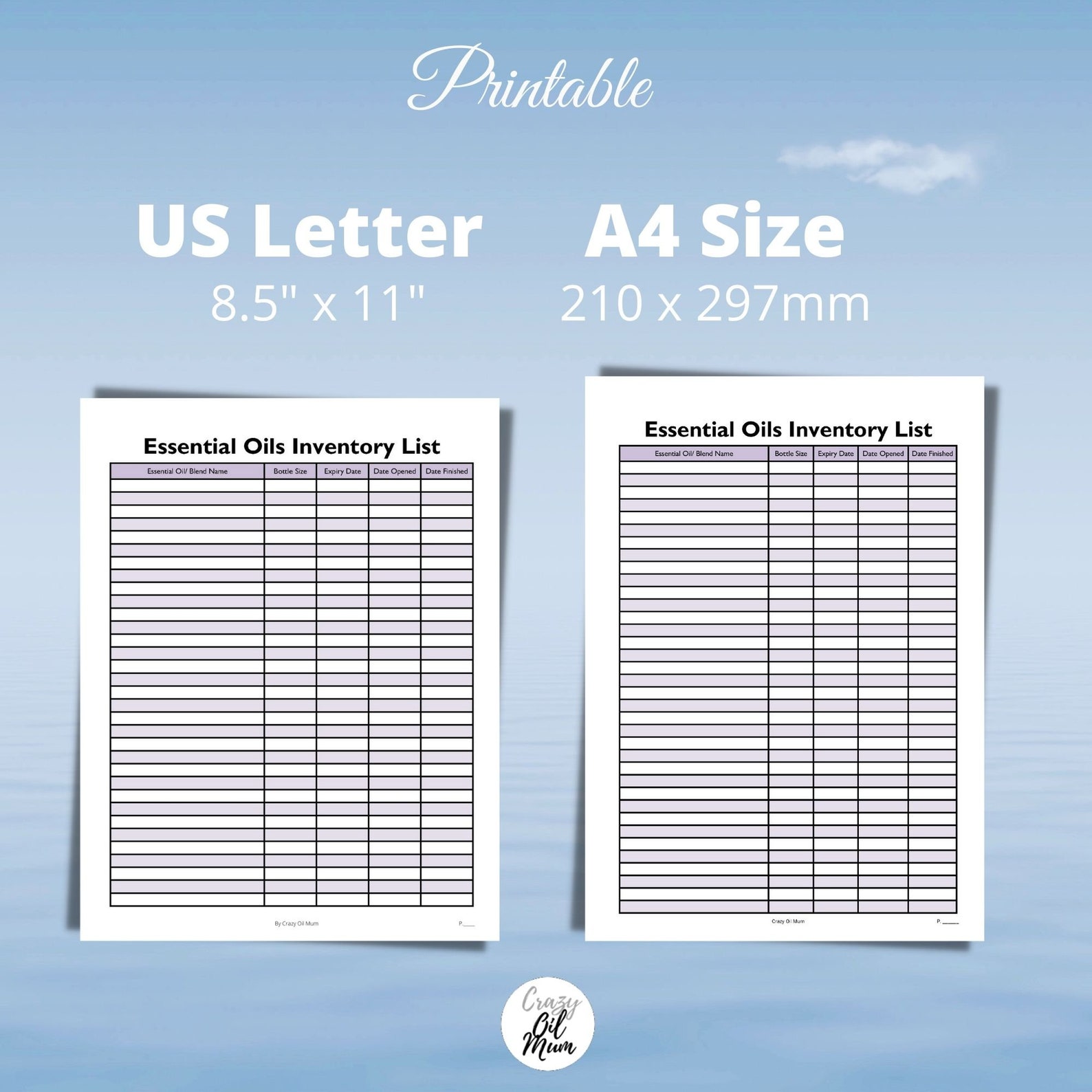 Blank Essential Oils Inventory List Printable. Fully Editable Excel ...