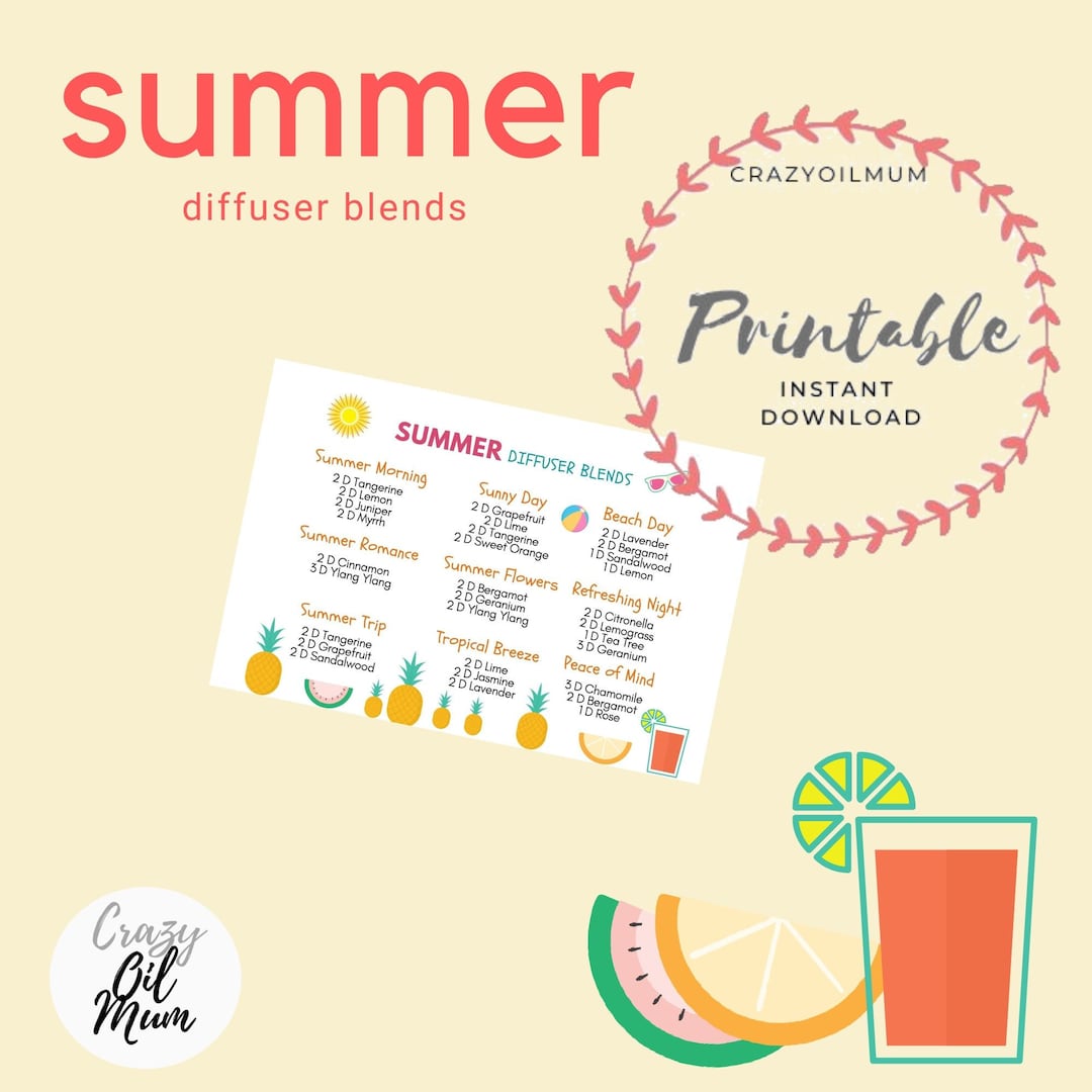 Summer Diffuser Recipes Postcard, Diffuser Blends, Summer Essential Oil ...