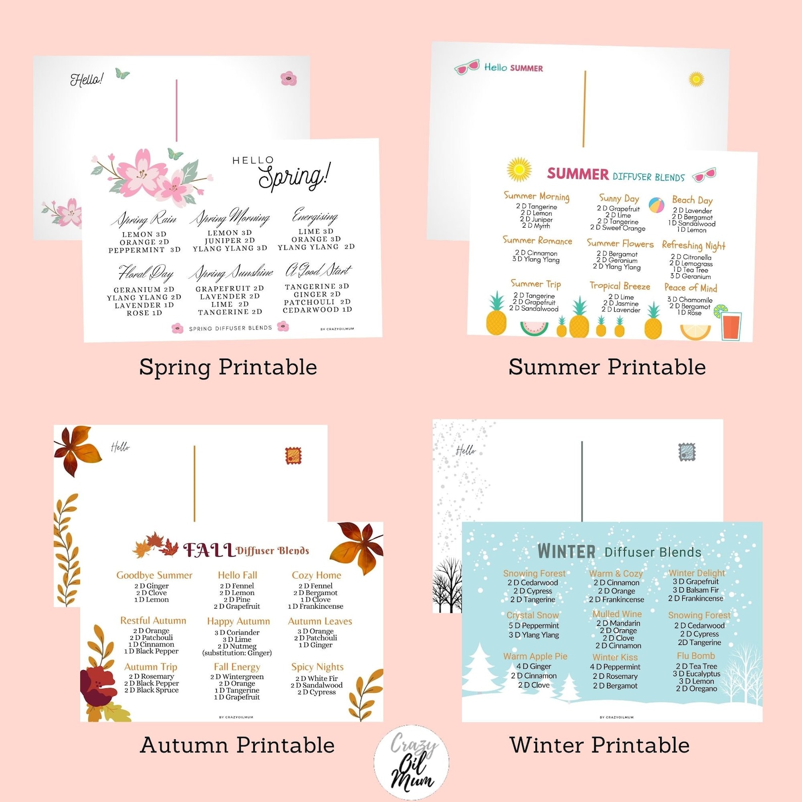 Four Seasons Collection BUNDLE Postcards, Diffuser Blends Recipes Cards ...