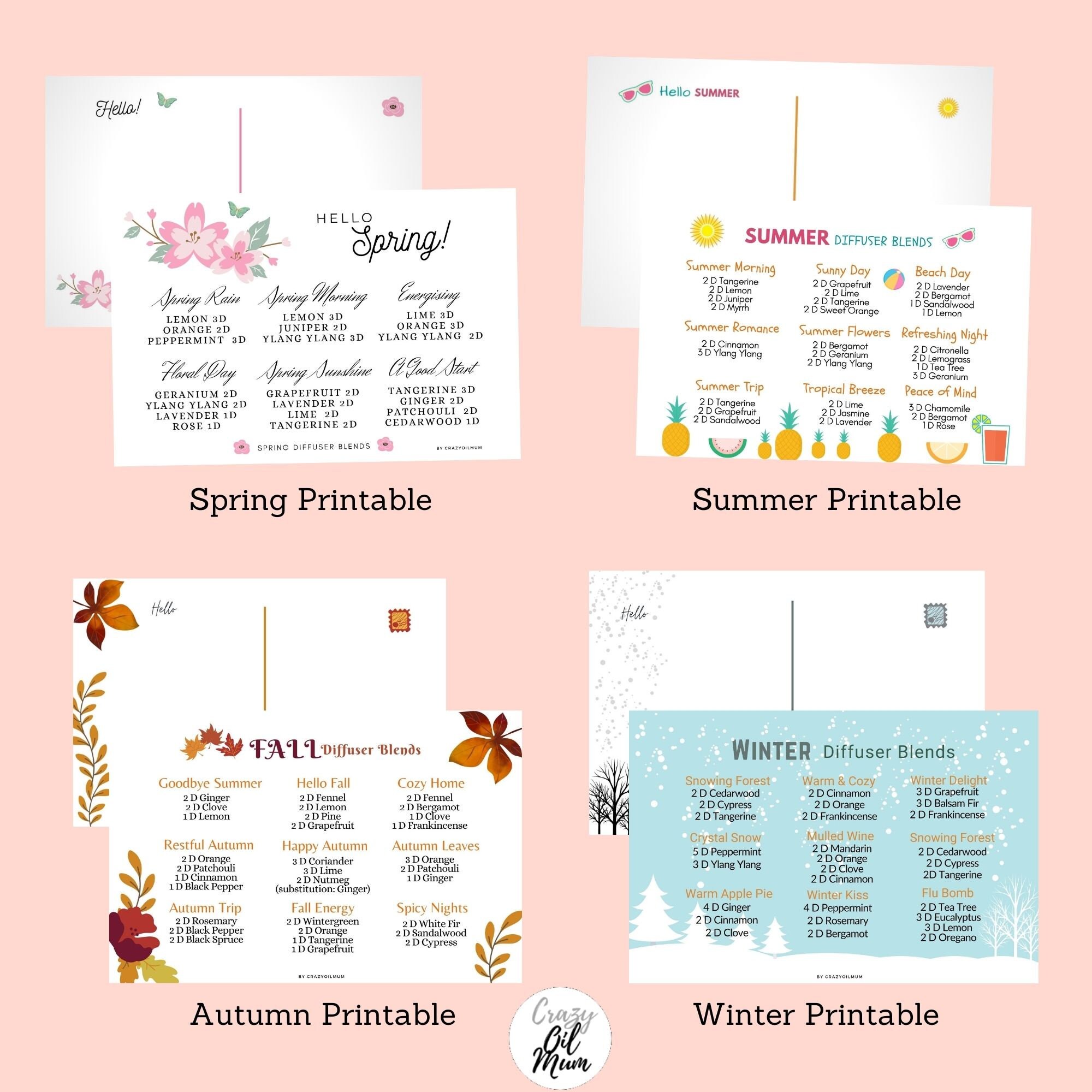 Four Seasons Collection BUNDLE Postcards, Diffuser Blends Recipes Cards ...