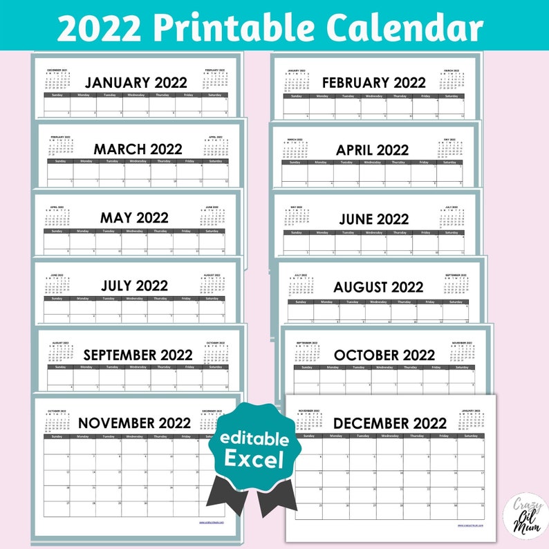 Editable 2022-2023 Monthly Calendar, Printable Planner, 2022 Planner ...