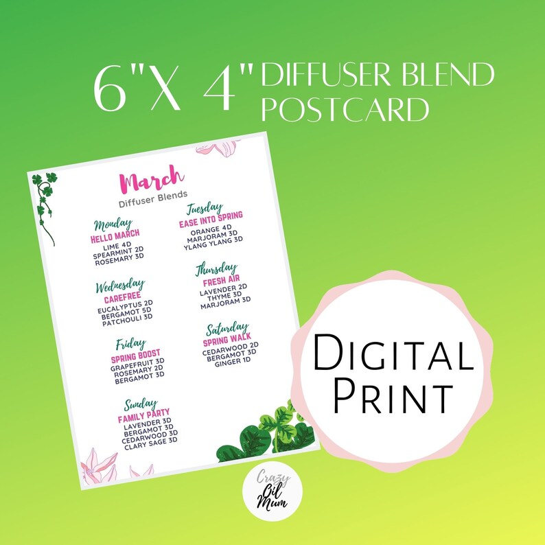 March Diffuser Blends Postcard, Natural Essential Oil, Printable Art ...