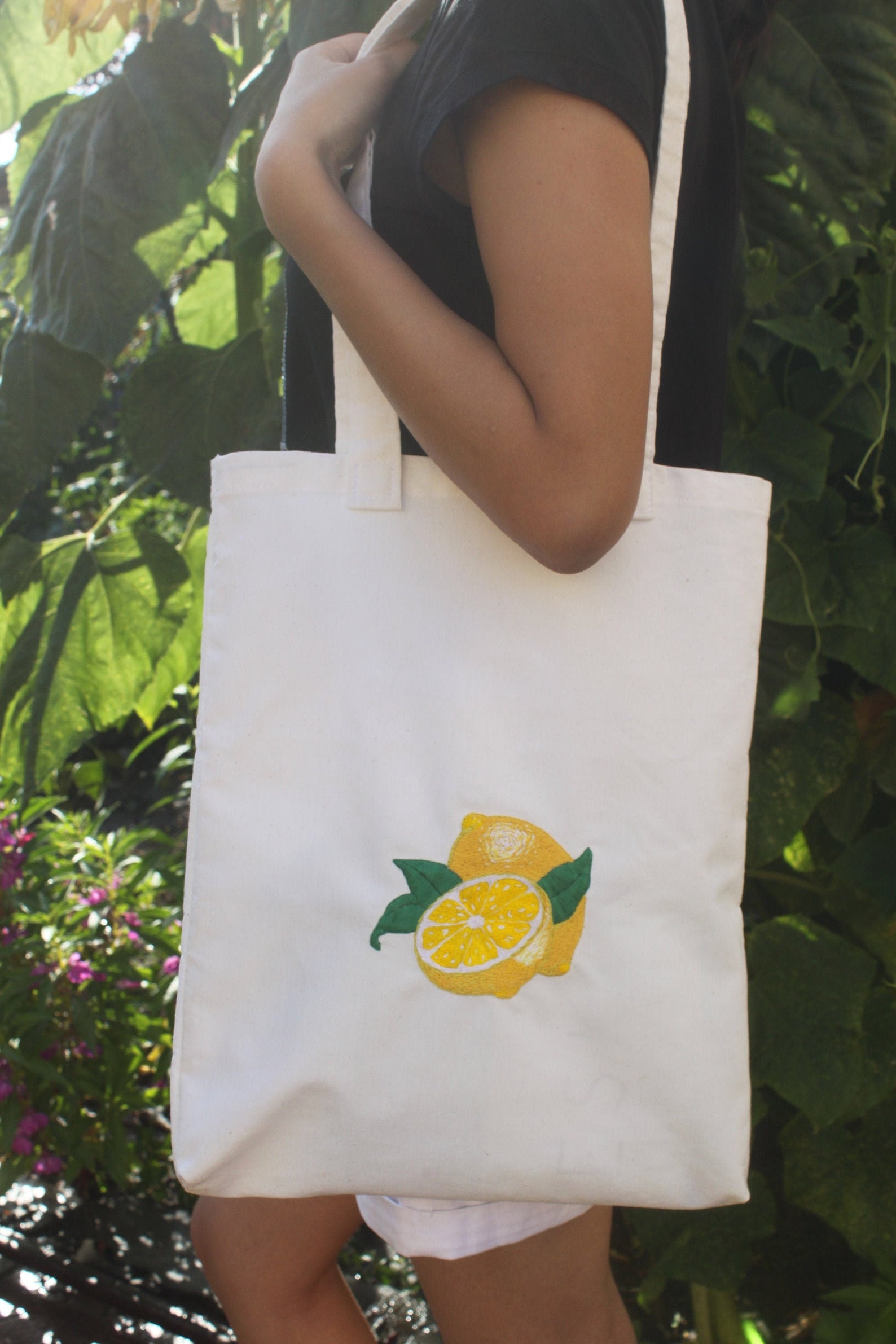 Lemon Tote Bag Hand Bag Embroidered Custom Bags Cotton Market - Etsy